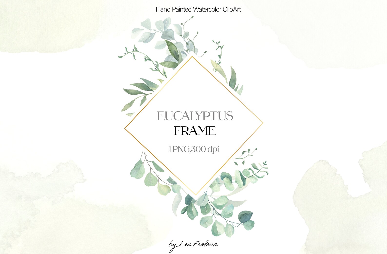 Watercolor Eucalyptus Gold Frame Clipart, Digital Greenery Frame ...