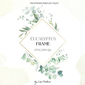 Watercolor Eucalyptus Gold Frame Clipart, Digital Greenery Frame ...