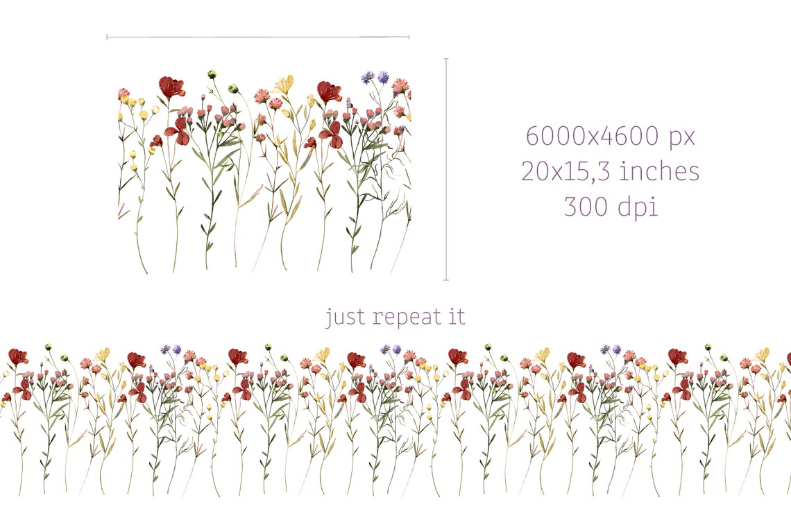 Wildflower Seamless Border Clipart, Floral Frame Image, Wildflower ...