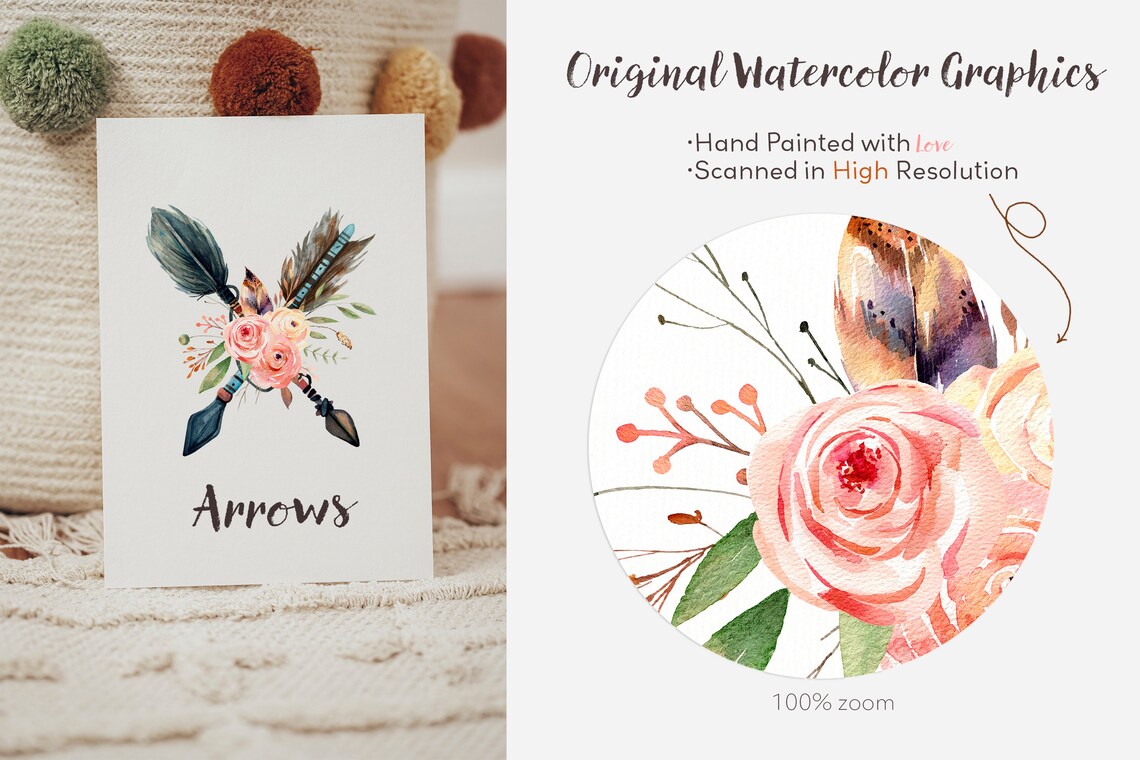 Watercolor Arrows Clipart Png. Tribal Ethnic Wedding Arrows Floral ...