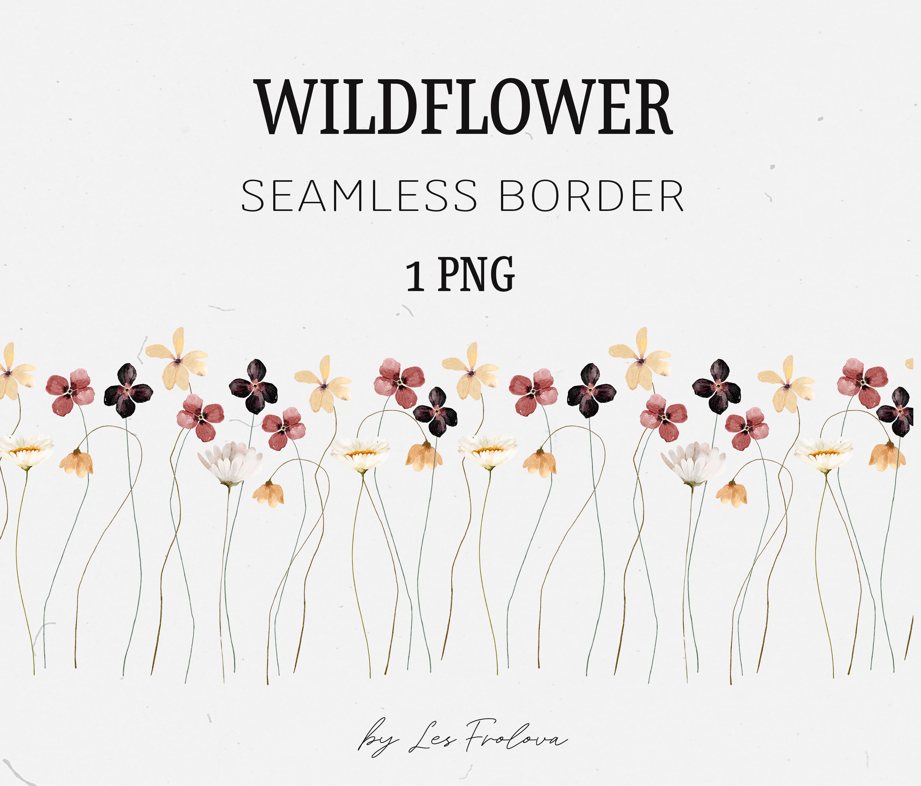 Wildflower Seamless Border Clipart, Floral Frame PNG, Watercolor ...