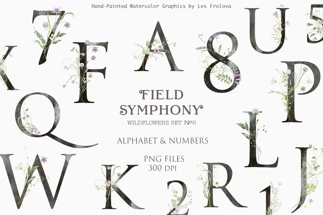Watercolor Floral Alphabet, Wild Flower Letters, Numbers, Summer ...
