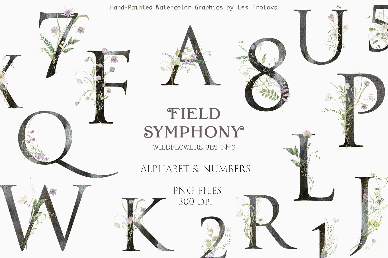 Watercolor Floral Alphabet, Wild Flower Letters, Numbers, Summer ...