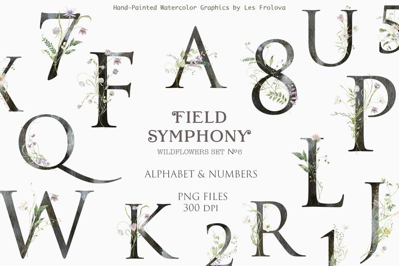 Watercolor Floral Alphabet, Wild Flower Letters, Numbers, Summer ...