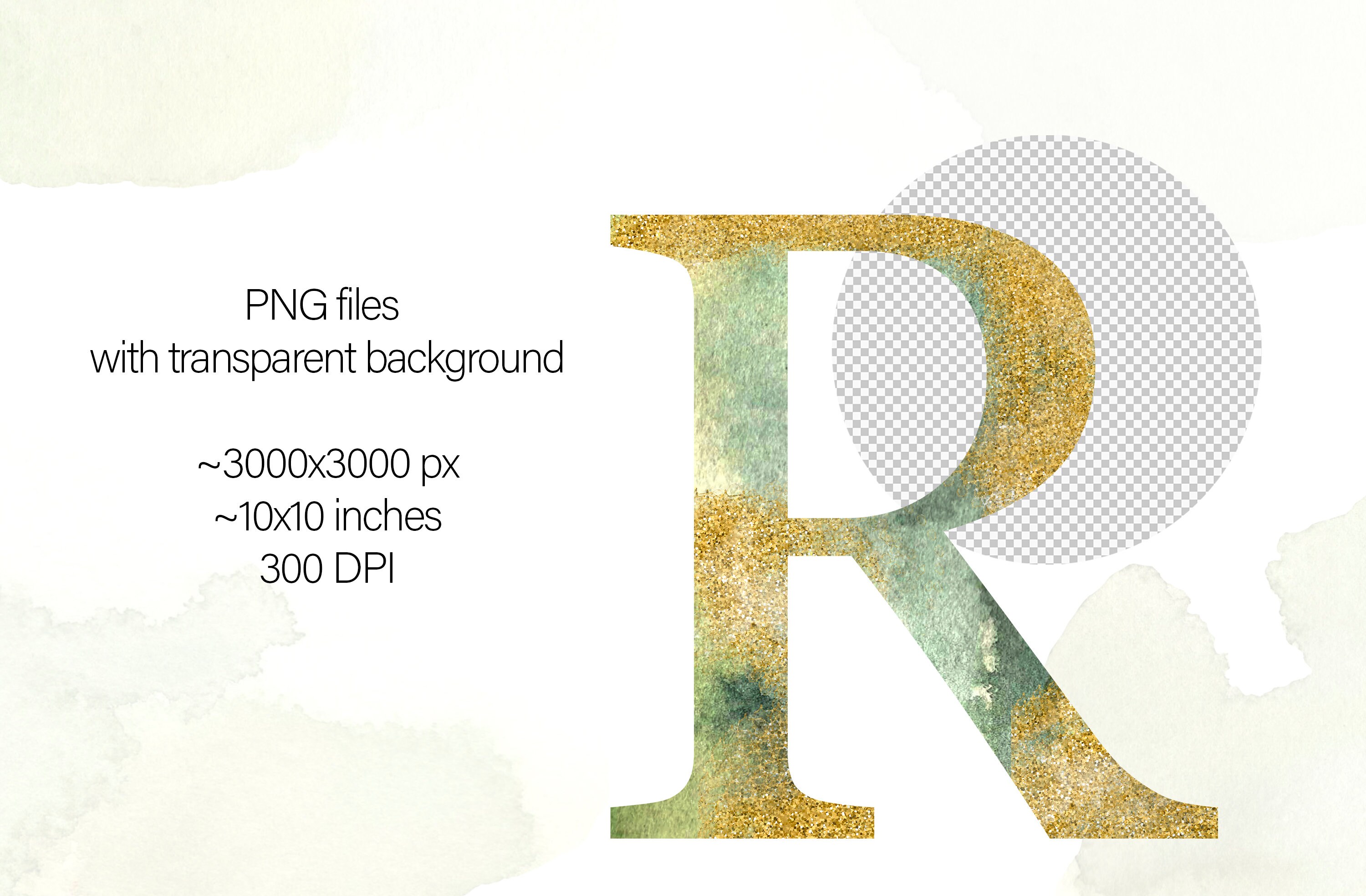 Textured Gold & Green Alphabet, Numbers Clipart Set, Greenery Letters ...