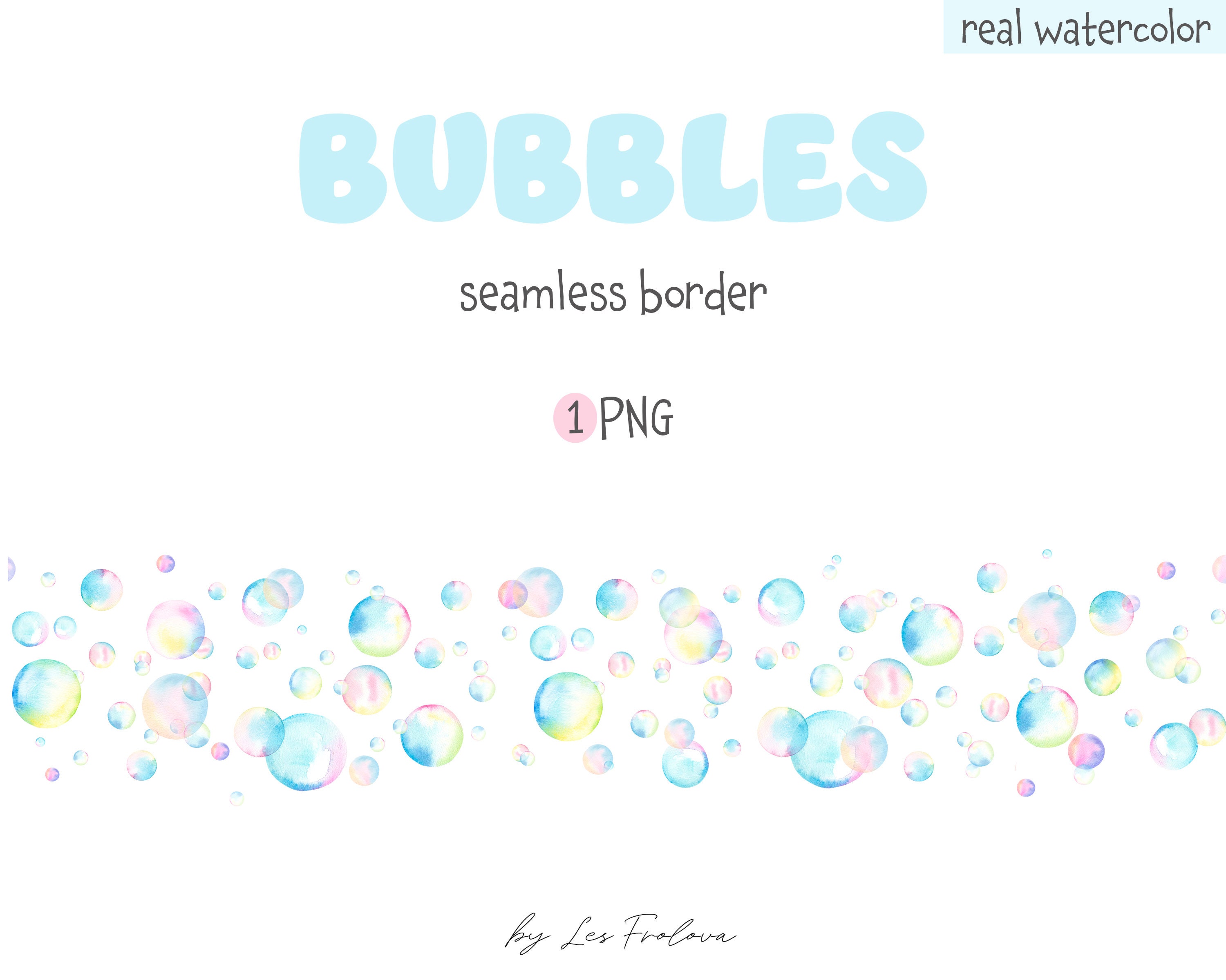 Watercolor Bubbles Seamless Border, PNG Frame, Bubbles Seamless Border ...