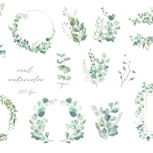 Watercolor Eucalyptus Frames, Greenery Wreath, Leaves Wreath Clipart ...