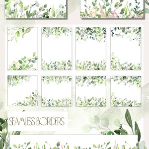BIG Greenery Watercolor Collection. Eucalyptus Leaves Frames, Wreaths