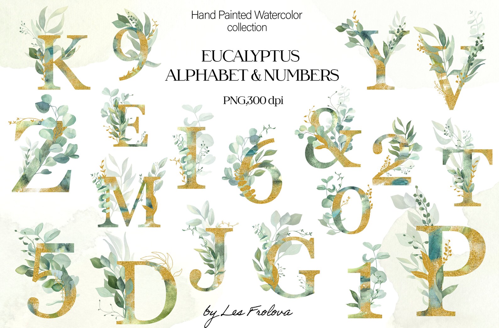 Eucalyptus Alphabet, Numbers Clipart Set, Greenery Letters, Eucalyptus ...
