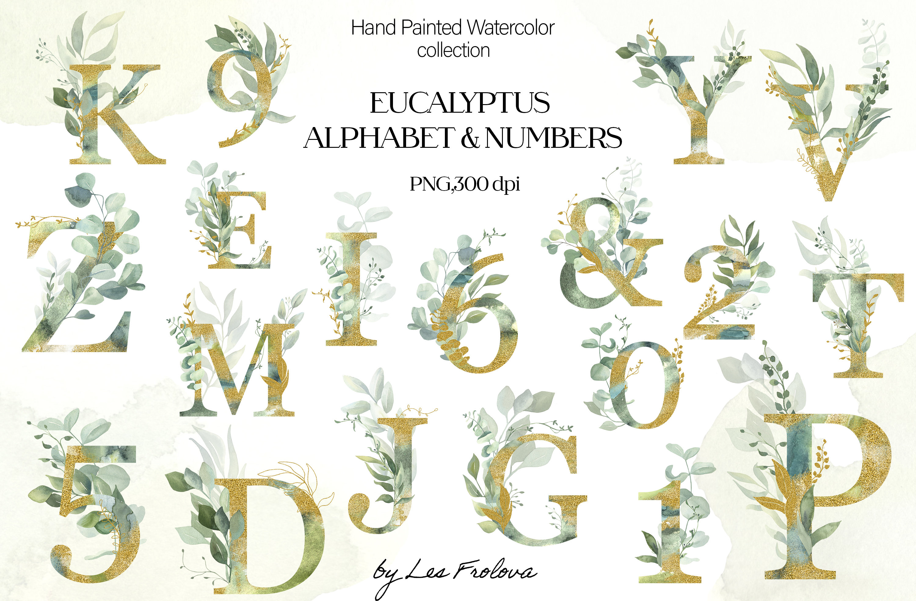 Eucalyptus Alphabet, Numbers Clipart Set, Greenery Letters, Eucalyptus ...