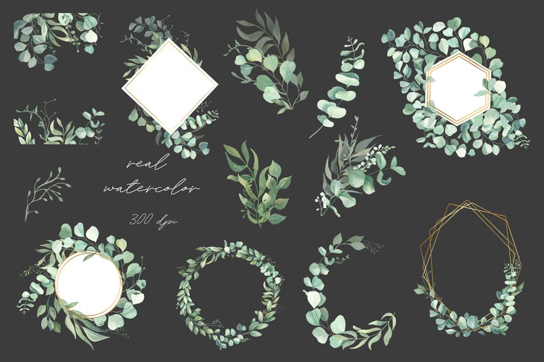 Watercolor Eucalyptus Bouquet, Greenery Frame, Leaves Wreath Clipart ...