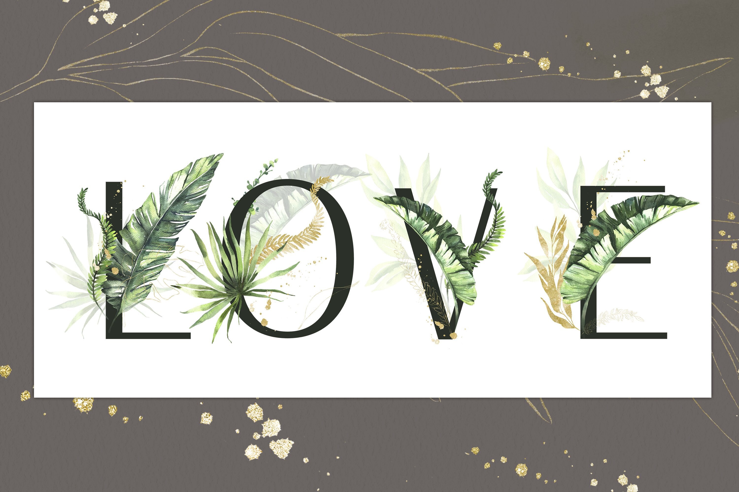 Tropical Leaves Alphabet Collection, Watercolor Floral Tropics Alphabet ...