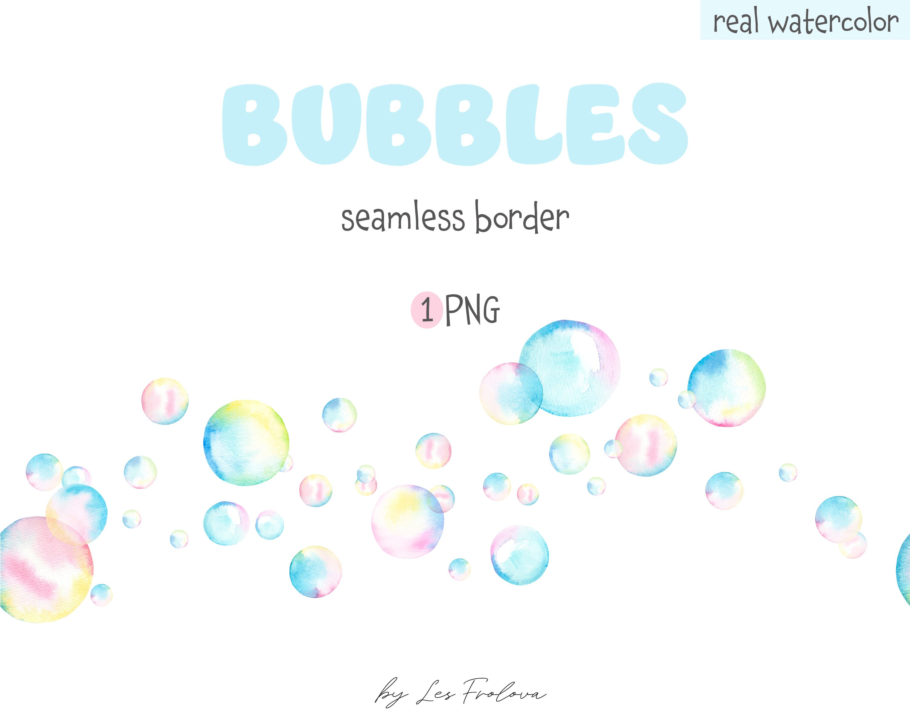 Bubbles Seamless Border, Watercolor Bubbles Frame, Pink Blue Bubbles ...