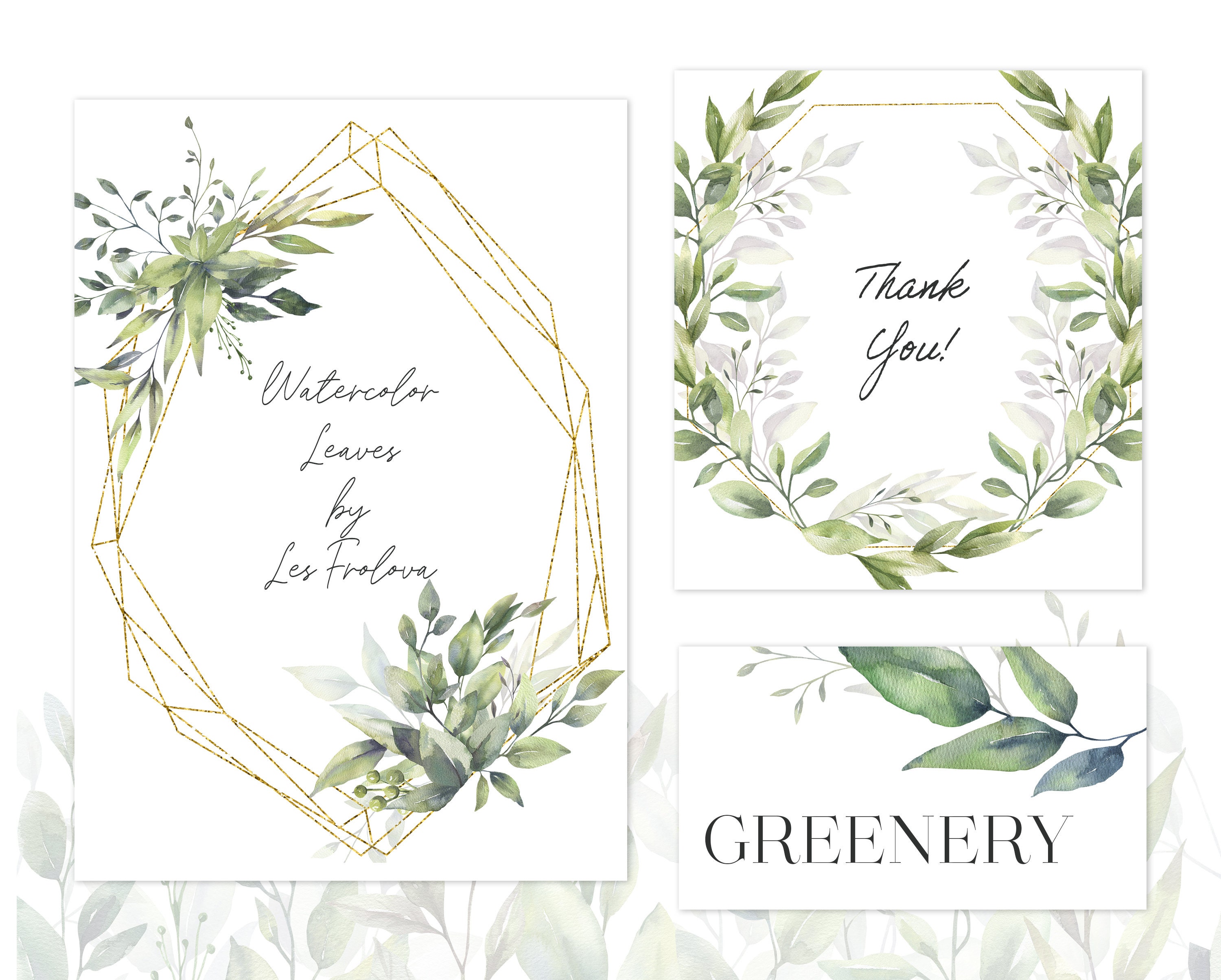 Watercolor Greenery Frames, Greenery Bouquet, Leaves Wreath Clipart ...