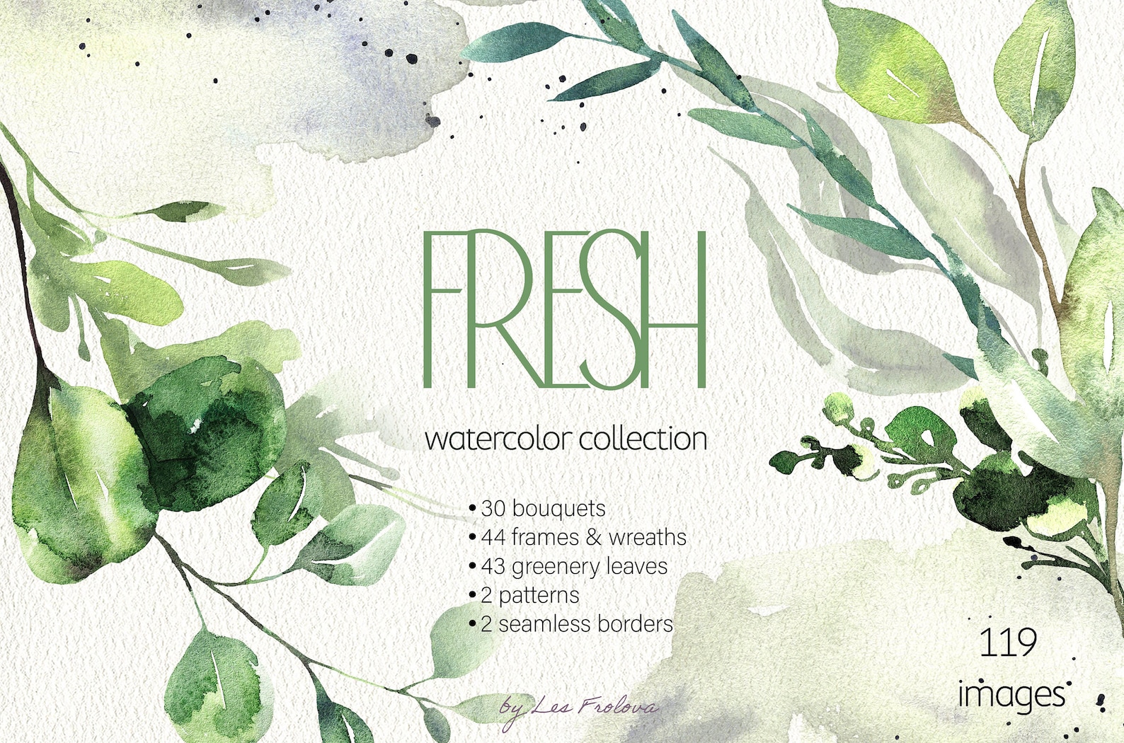 BIG Greenery Watercolor Collection. Eucalyptus Leaves Frames, Wreaths