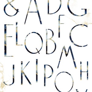 Abstract Blue, Gold Alphabet and Numbers Clipart Set, Watercolor Golden ...