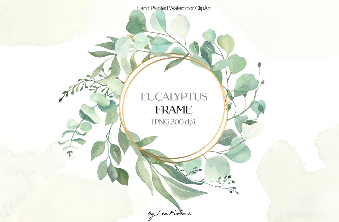 Eucalyptus & Gold Wreath Circle Clipart, Greenery Frame, Leaves Wreath ...