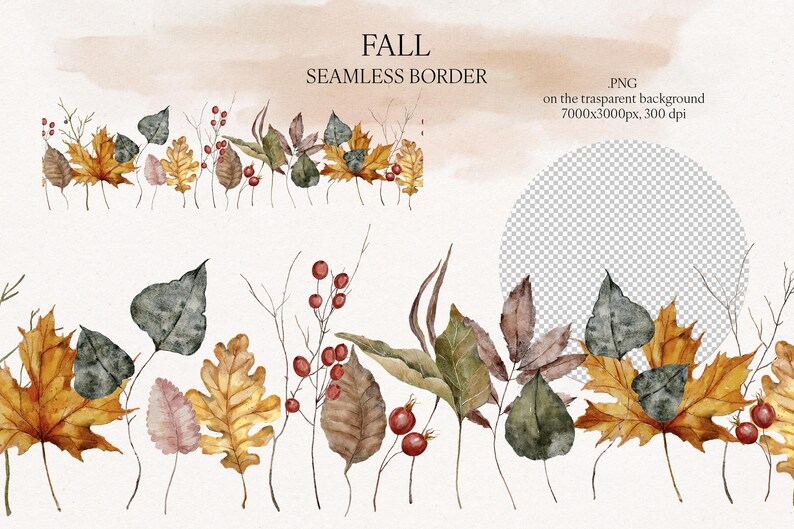 Watercolor Fall Leaves Seamless Border Clipart, Autumn Border, Leaves ...