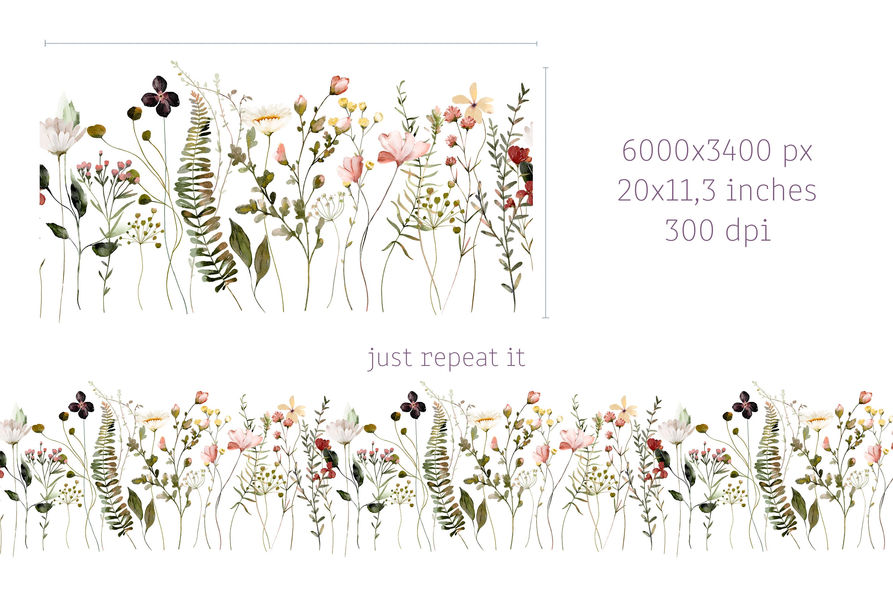 Wildflower Seamless Border Clipart PNG, Floral Frame Image, Wildflower ...