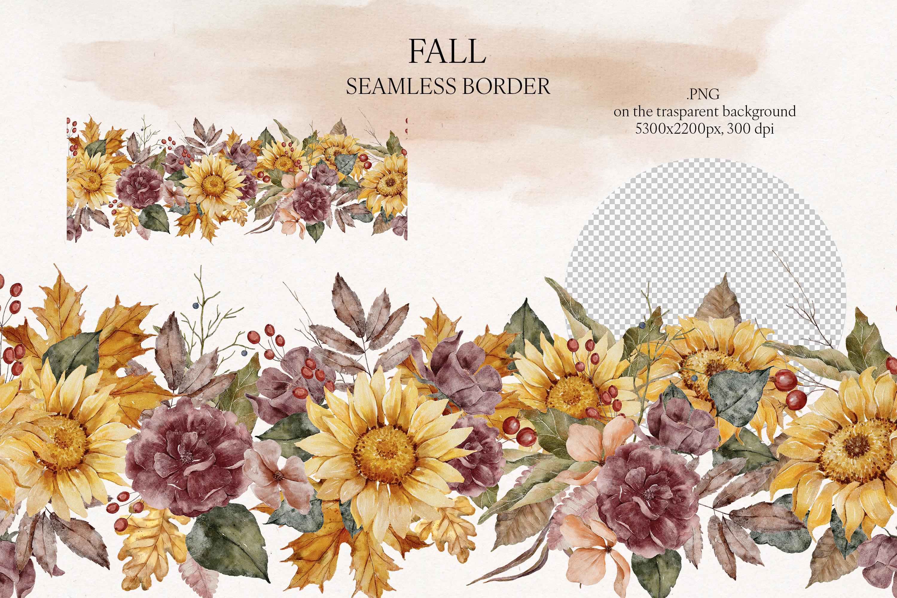 Watercolor Sunflower Seamless Border Clipart, Fall Flowers Border ...