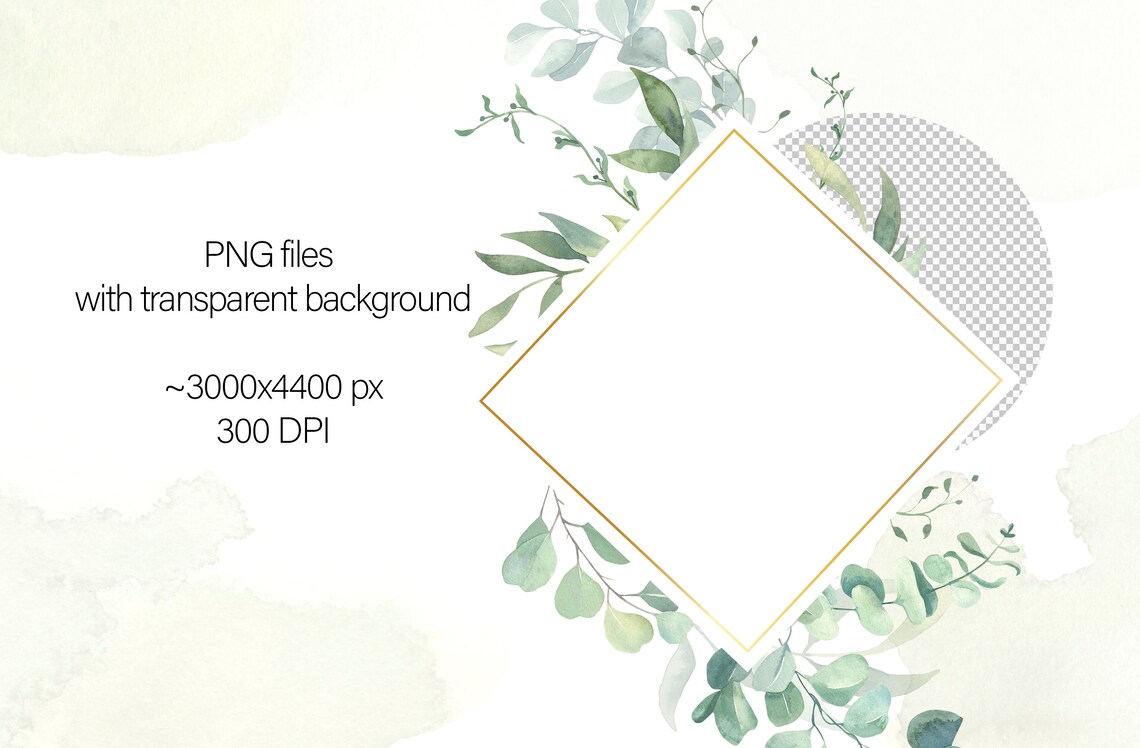 Watercolor Eucalyptus Gold Frame Clipart, Digital Greenery Frame ...