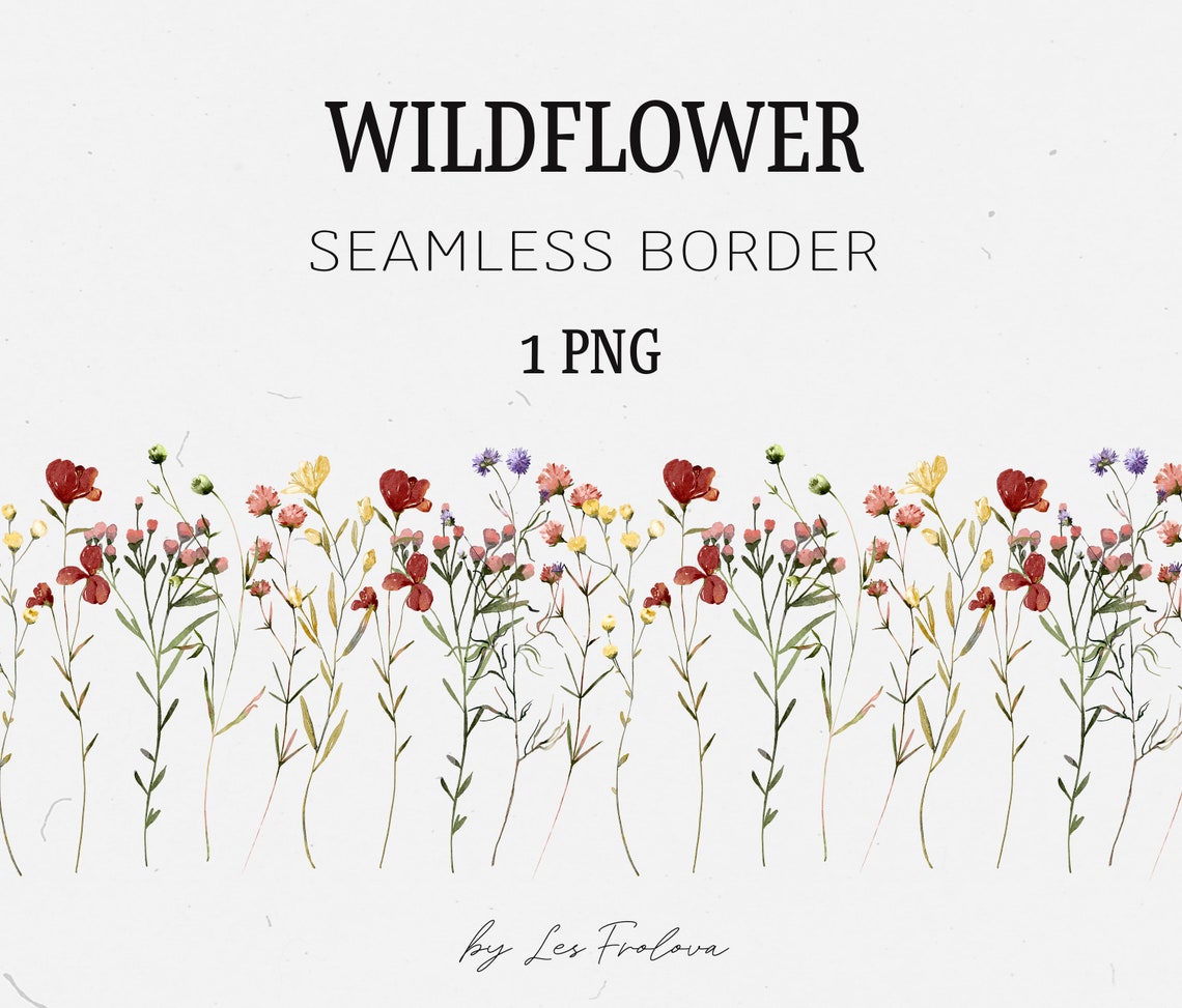 Wildflower Seamless Border Clipart, Floral Frame Image, Wildflower ...