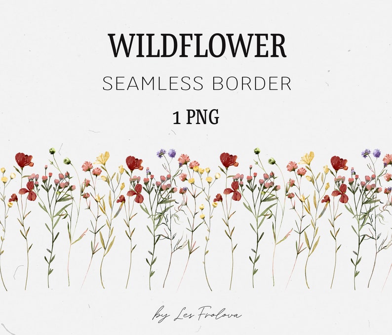 Wildflower Seamless Border Clipart, Floral Frame Image, Wildflower ...
