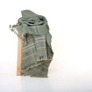 Artisanal Hand-spun Indian Wool Throw Blanket in Neutral Green Hue ...