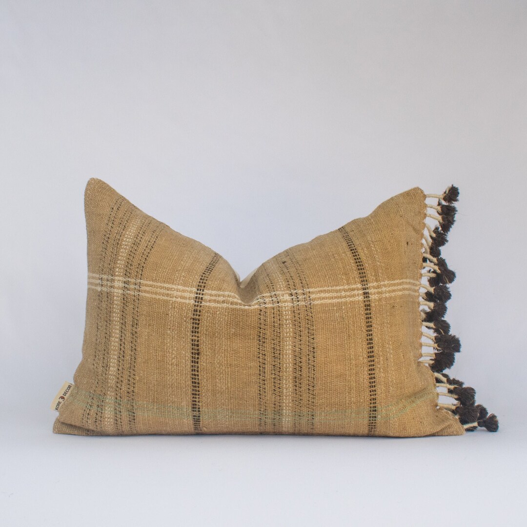 Premium Tan Throw Pillowcase, Hand-loomed Indian Wool Cushion Cover ...