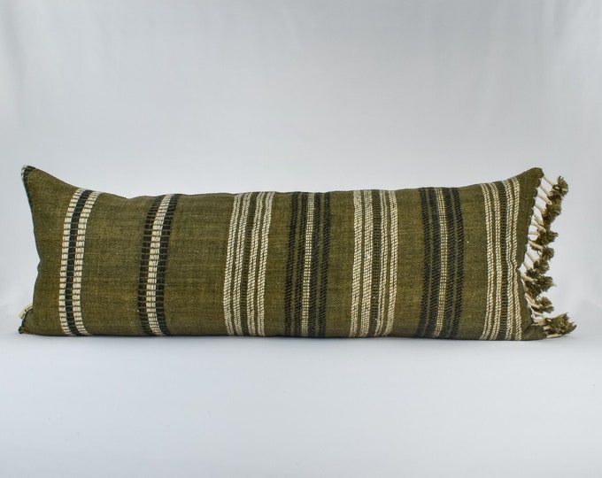 Hand-loomed Indian Wool Olive Brown Long Lumbar Throw Pillowcase With ...