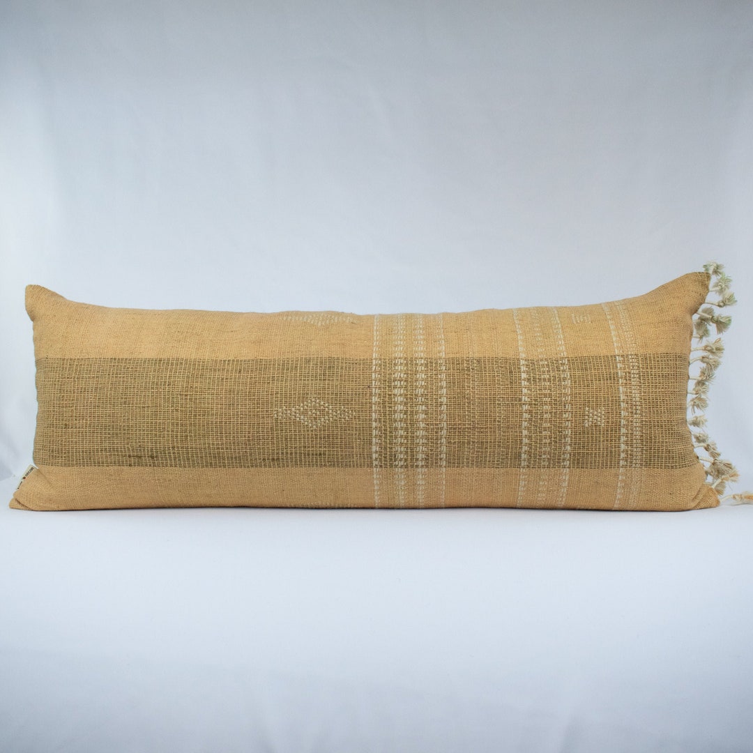 Rustic Tan Long Lumbar Pillow Cover, Indian Wool Accent Pillowcase for ...
