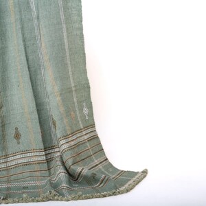 Artisanal Hand-spun Indian Wool Throw Blanket in Neutral Green Hue ...