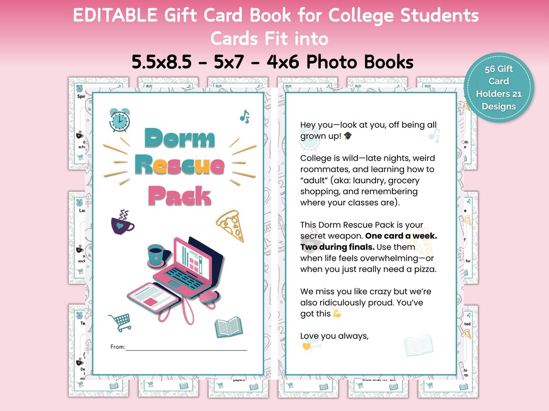 Editable Printable College Survival Kit Gift Card Holder | College Care ...