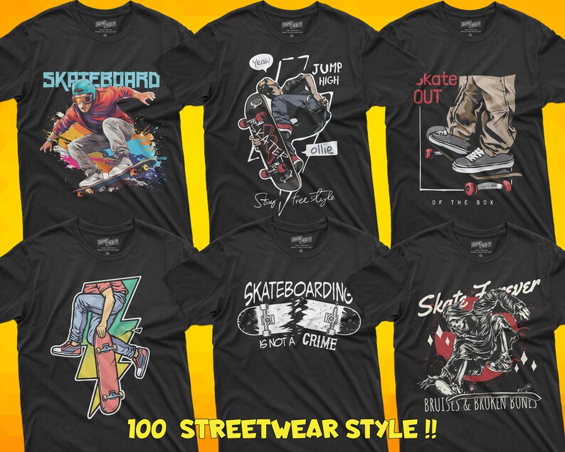 100 Skateboarder T-shirt Designs: Urban Streetwear PNG EPS Bundle ...