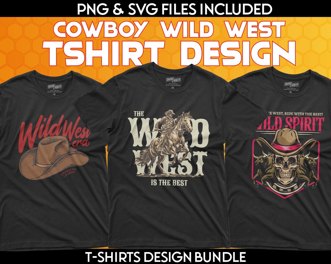 50 Cowboy/wild West T-shirt Design Bundle, Streetwear Designs, Graphics ...
