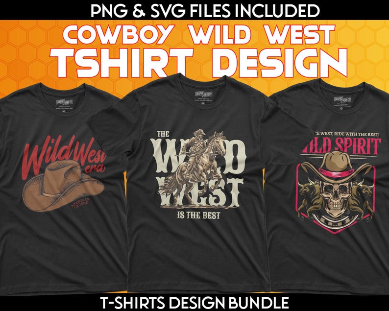 50 Cowboy/wild West T-shirt Design Bundle, Streetwear Designs, Graphics ...