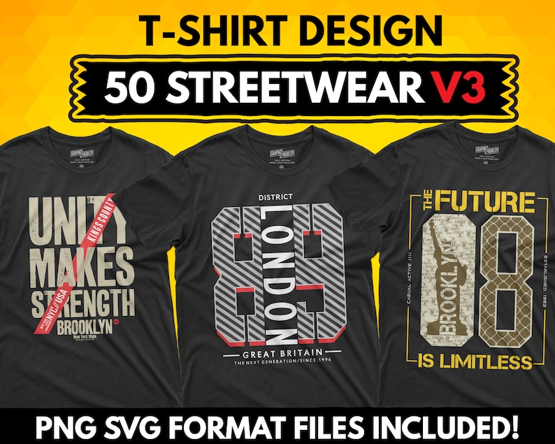 50 Urban Streetwear V3 Designs, T-shirt Design Bundle, Streetwear ...