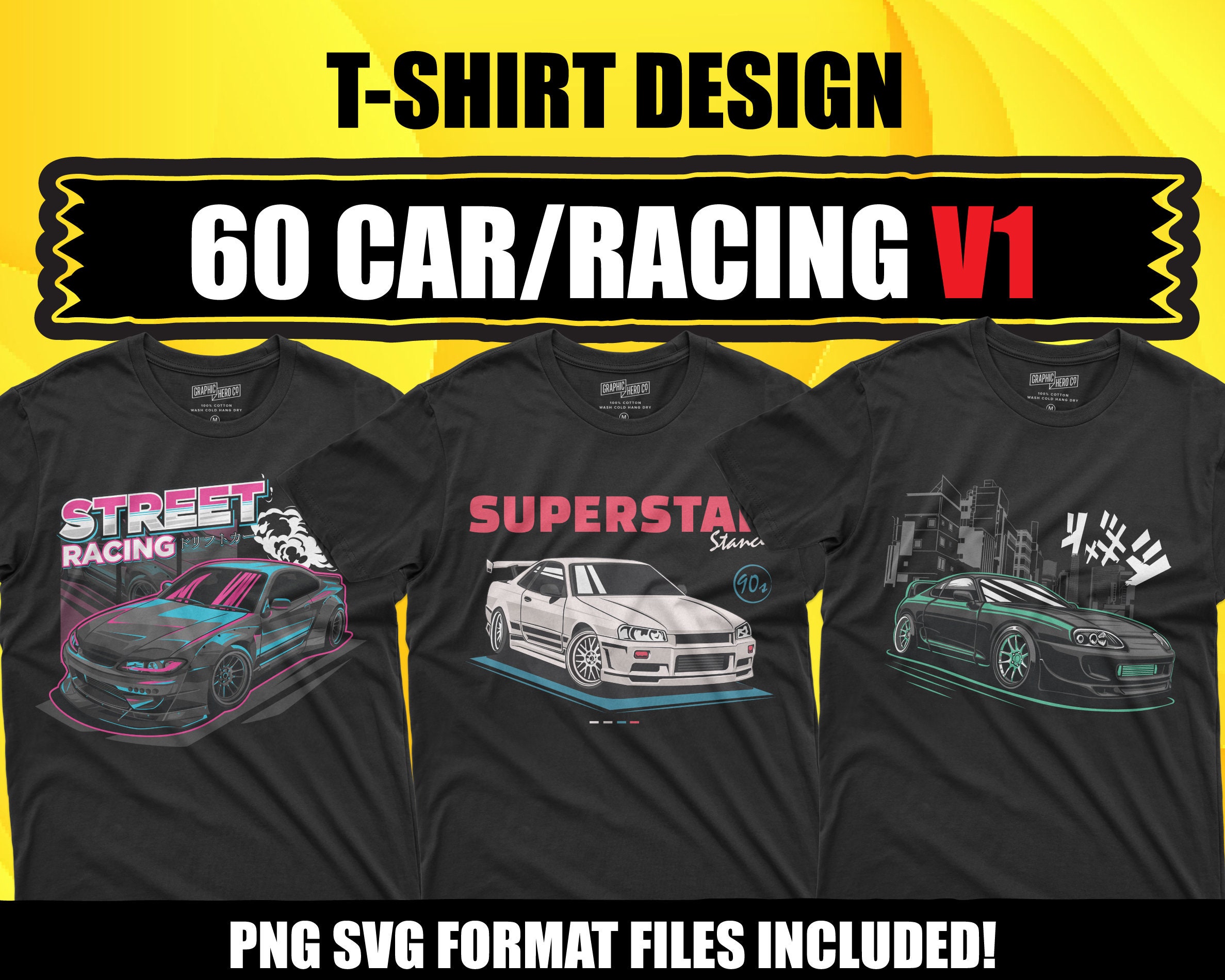 60 Sport Car/racing Designs T-shirt Design Bundle Streetwear - Etsy