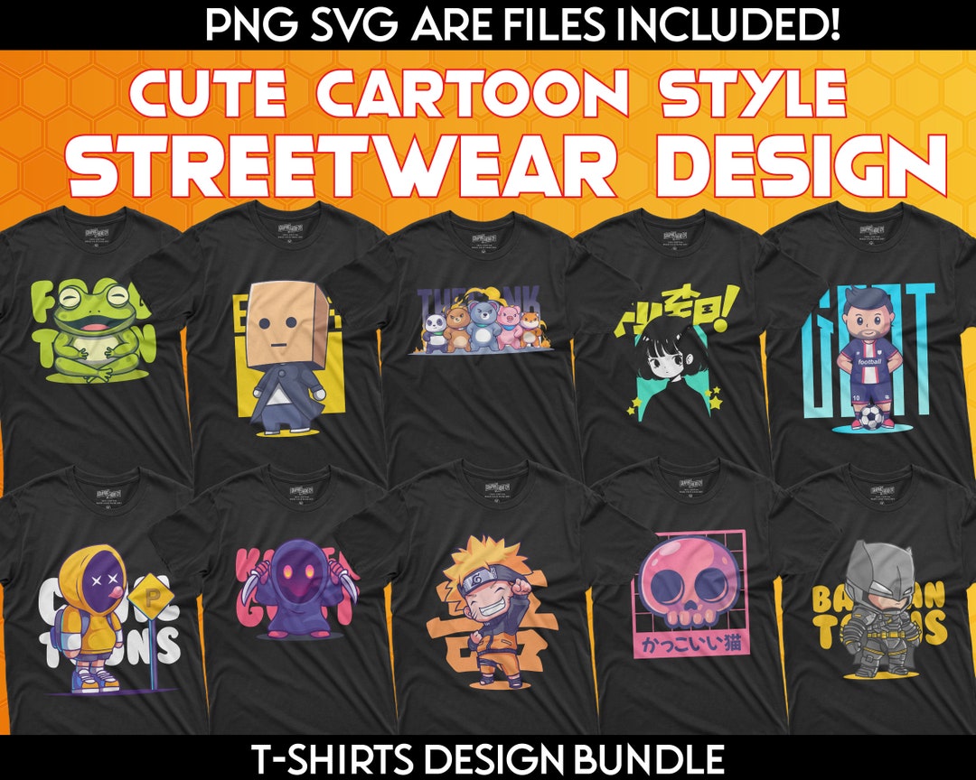 50 Cute Cartoon Streetwear Bundle, Digital Download | Graphics Shirt ...