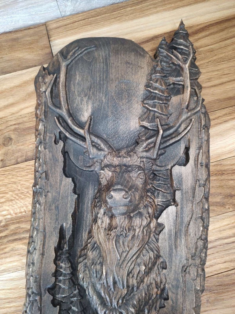 Wood Deer Wood Gift Wall Art Wildlife Wall Decor Deer Head Trophy ...