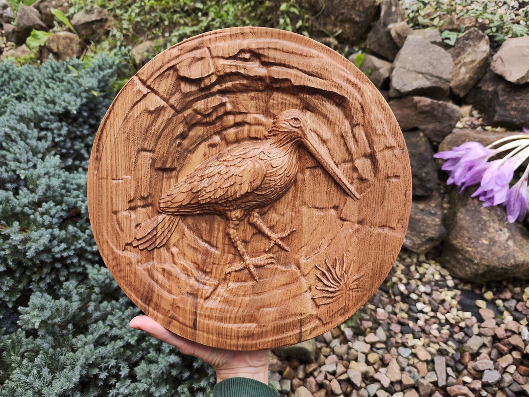 Picture Round Bas-relief Woodcock Bird Wood Bird Wood Gift Nature Wall ...