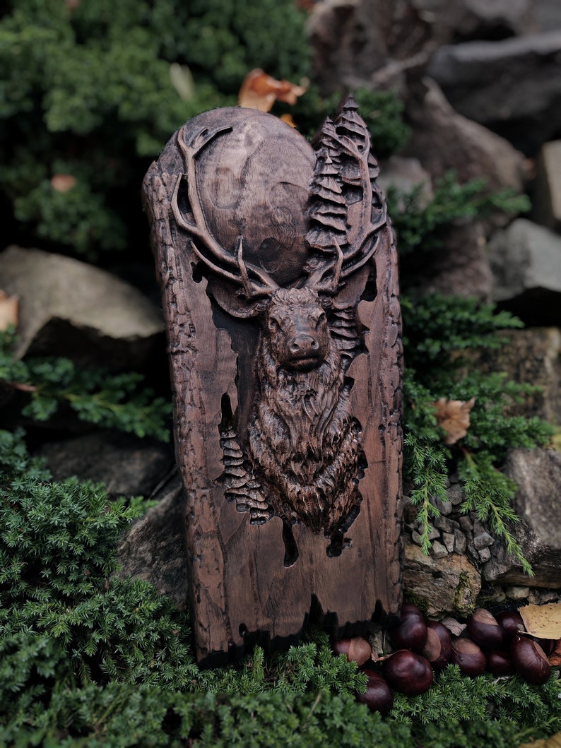 Wood Deer Wood Gift Wall Art Wildlife Wall Decor Deer Head Trophy ...