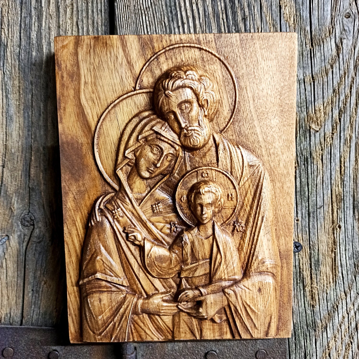 Holy Family Nativity Wood Carving Engraved Religious Icon Wall Artwork ...