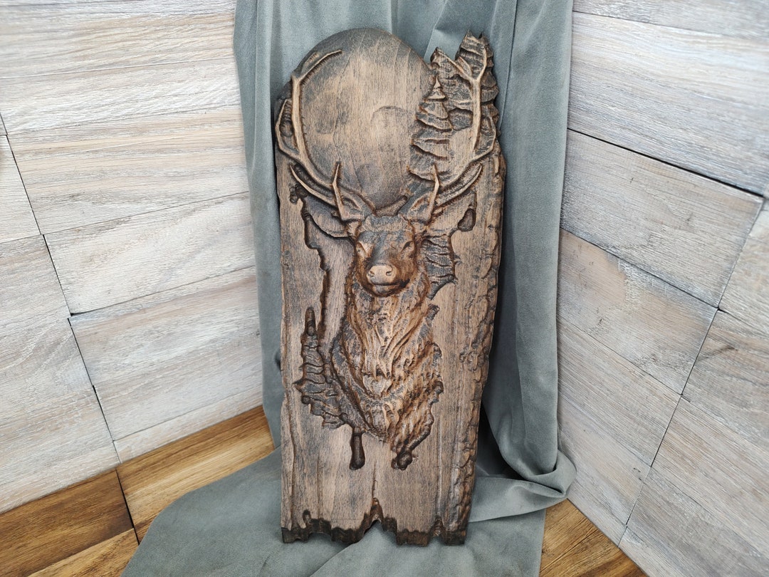 Wood Deer Wood Gift Wall Art Wildlife Wall Decor Deer Head Trophy ...