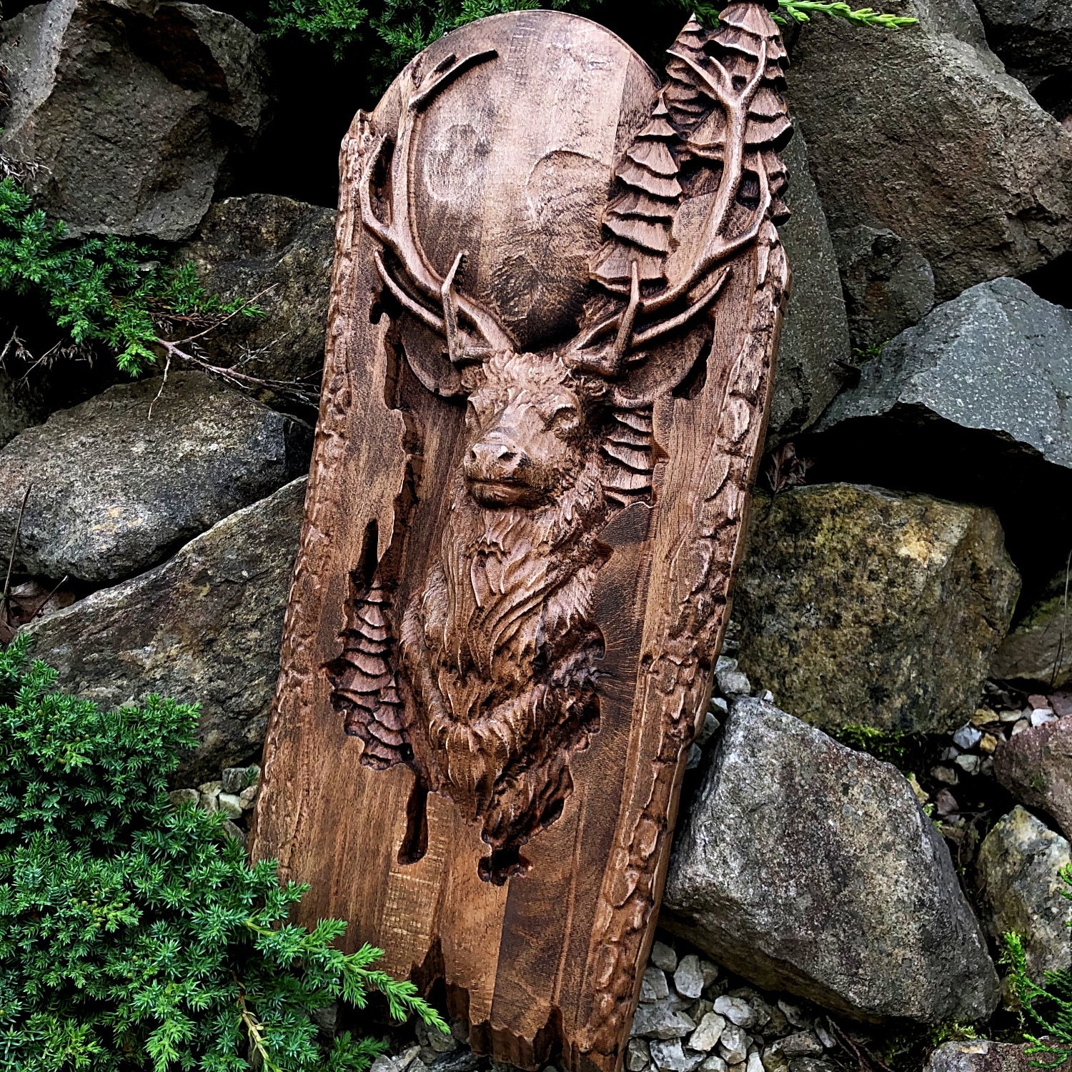 Wood Deer Wood Gift Wall Art Wildlife Wall Decor Deer Head Trophy ...