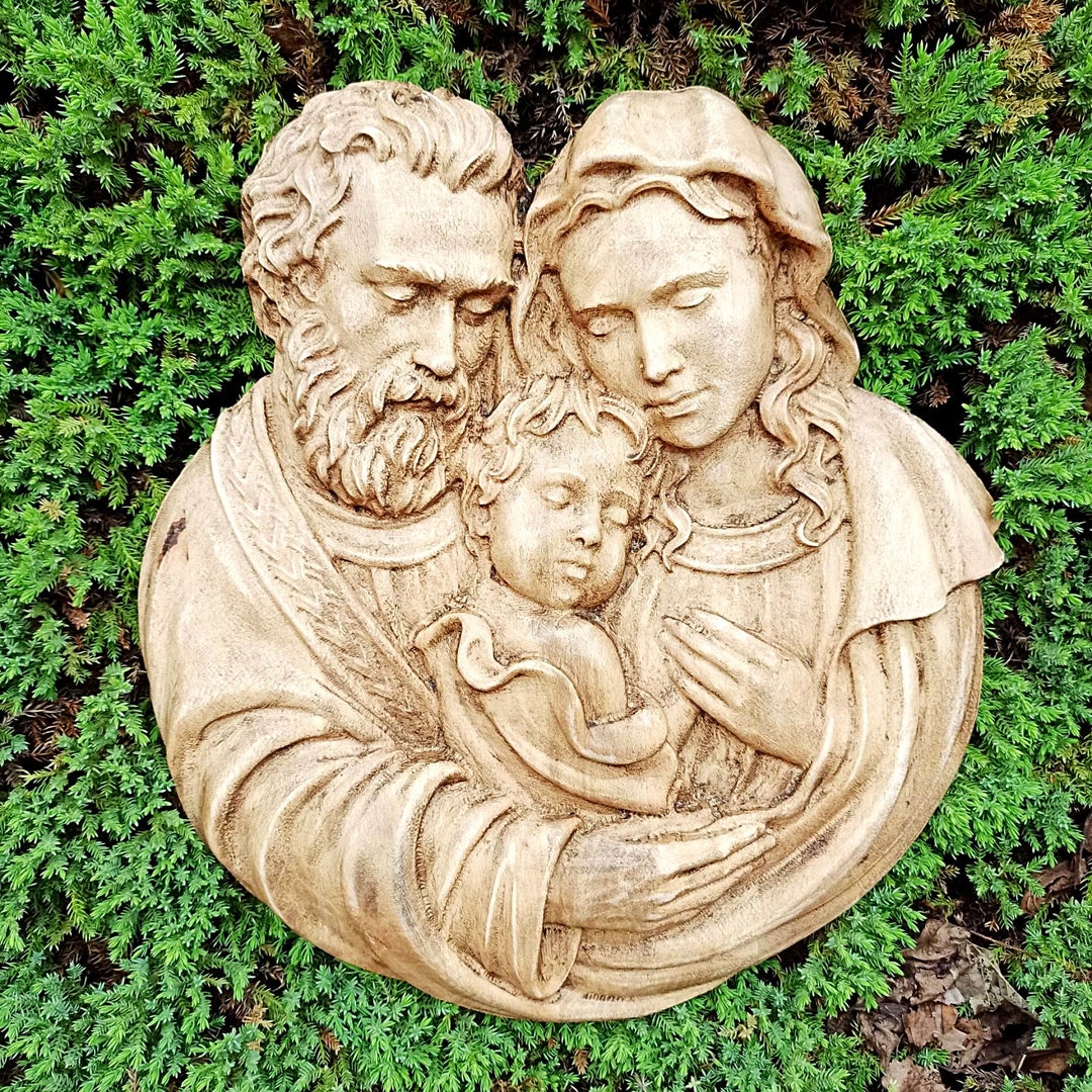 Wall Wooden Image Holy Family Christian Religious Wood Carving Wall Art ...