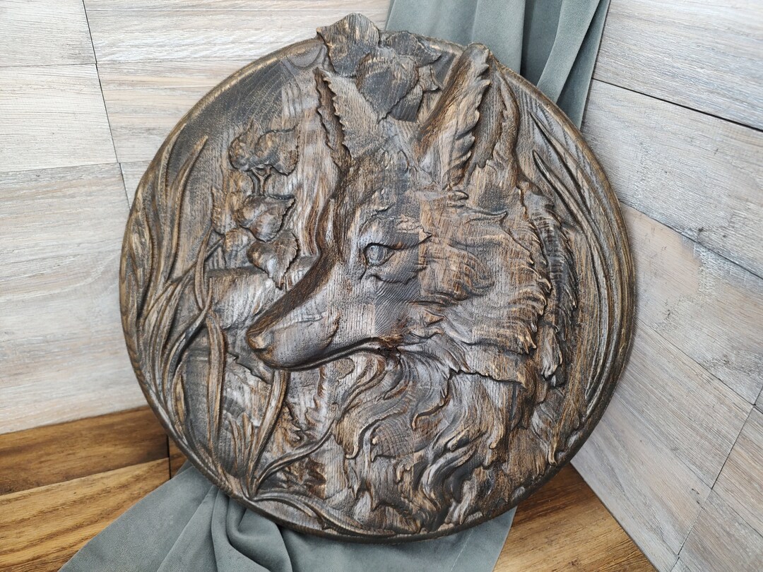 Picture Round Bas-relief Fox in the Grass Wood Fox Wood Gift Nature ...