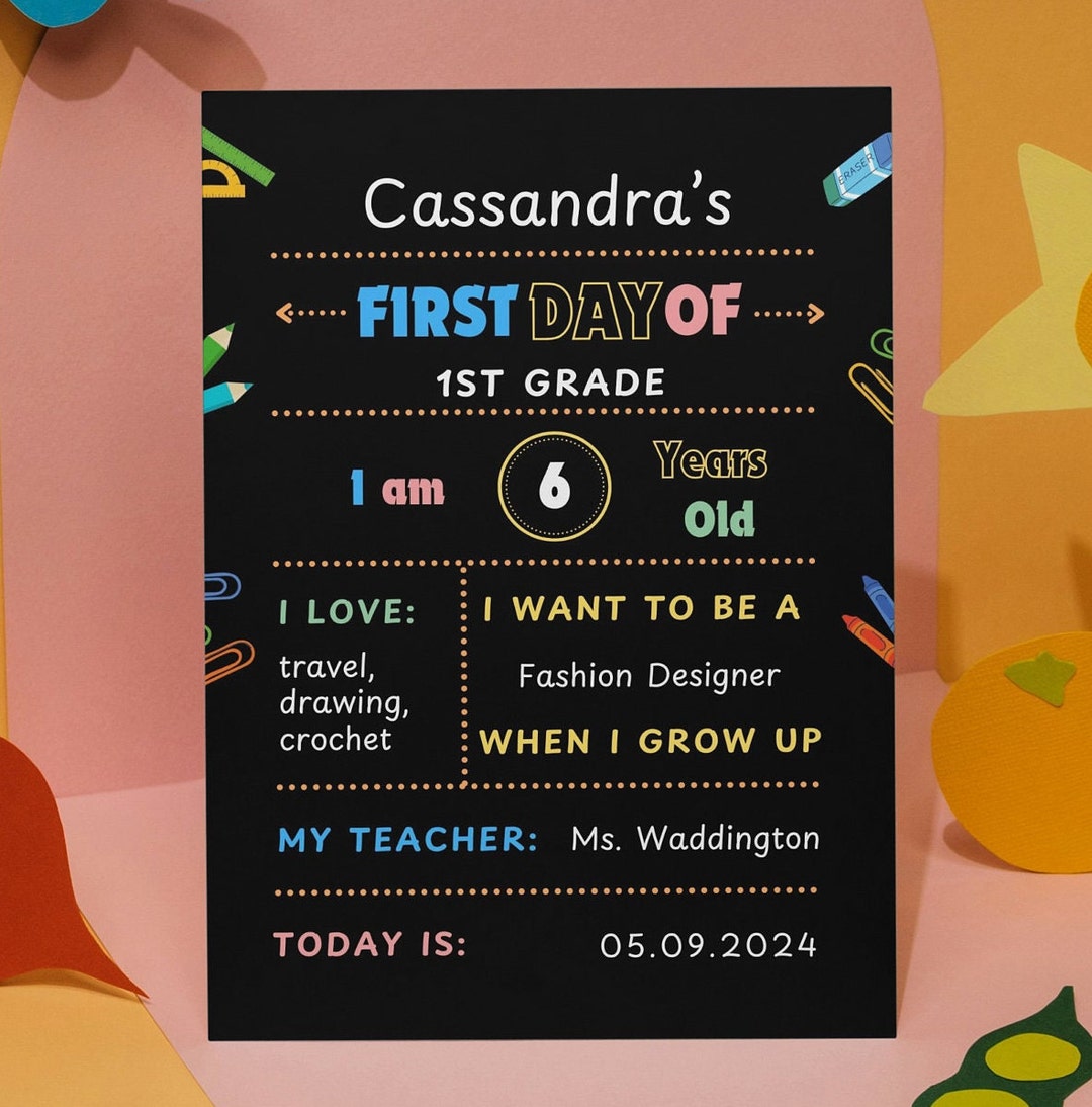 Chalkboard Back to School Sign, Editable First Day of School Sign ...