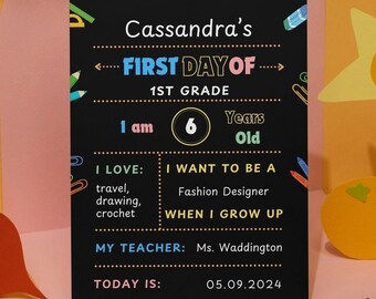 Chalkboard Back to School Sign Canva Template, Editable First Day of ...