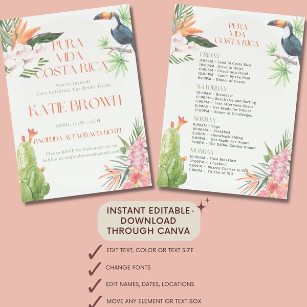 Costa Rica Invitation Printable - Etsy